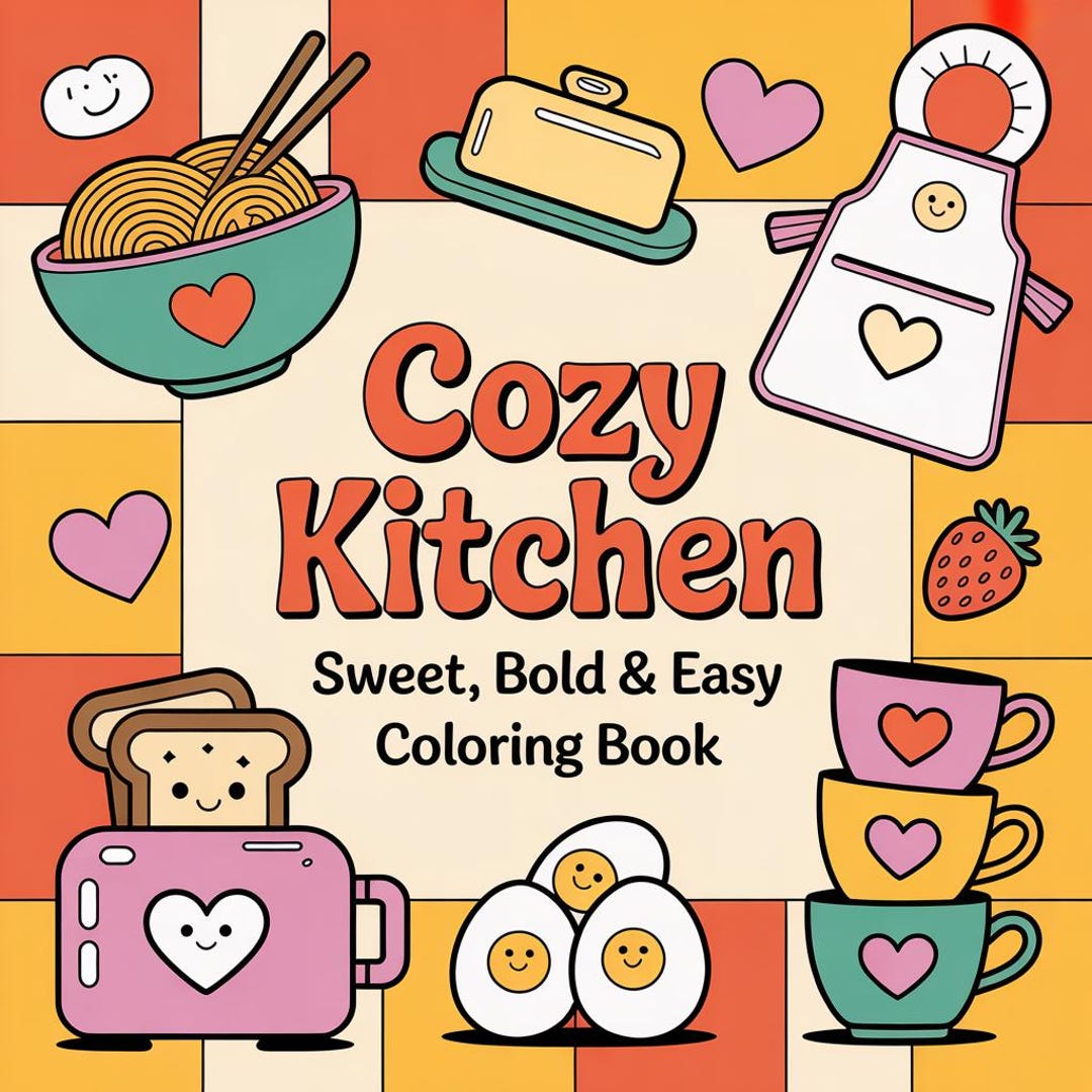 Cozy Kitchen Coloring Book: 70+ Sweet Illustrations, Bold and Easy Cute ...