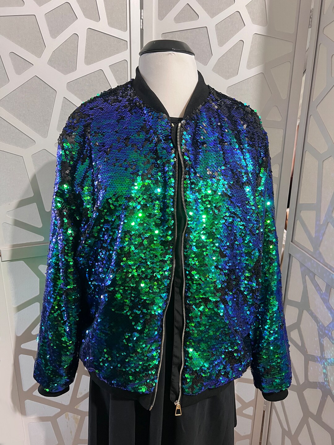 Reversible Mermaid Green and Black Sequin Bomber Jacket - Etsy