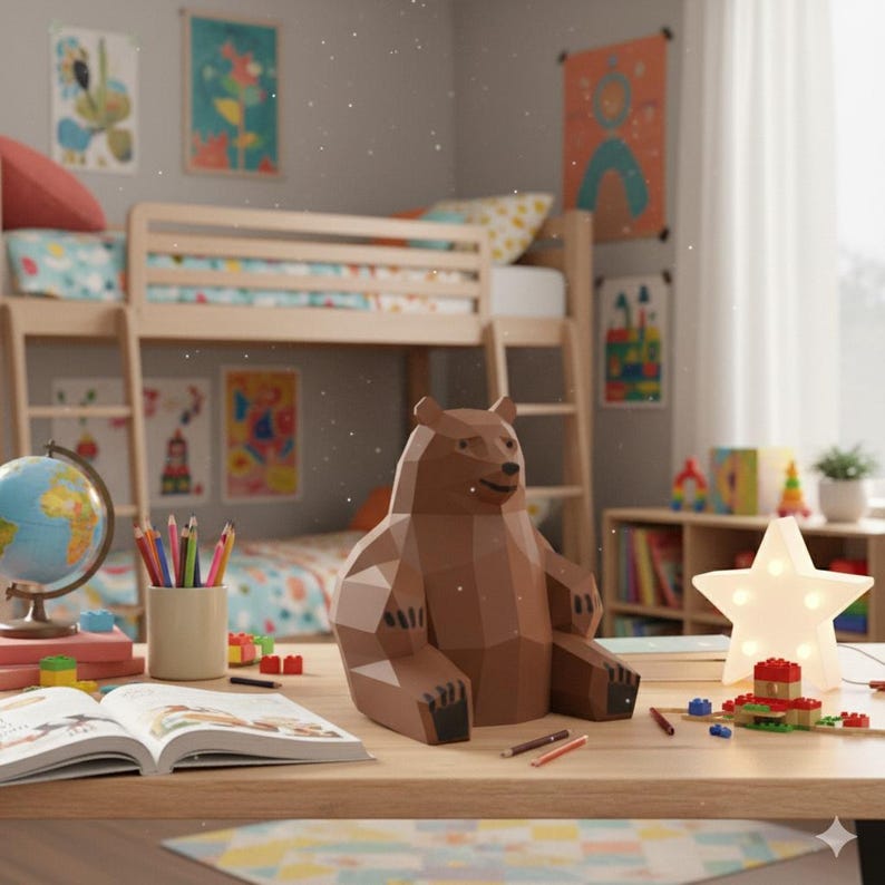 Minimalist 3D Bear Papercraft: DIY Geometric Sculpture (PDF Template ...