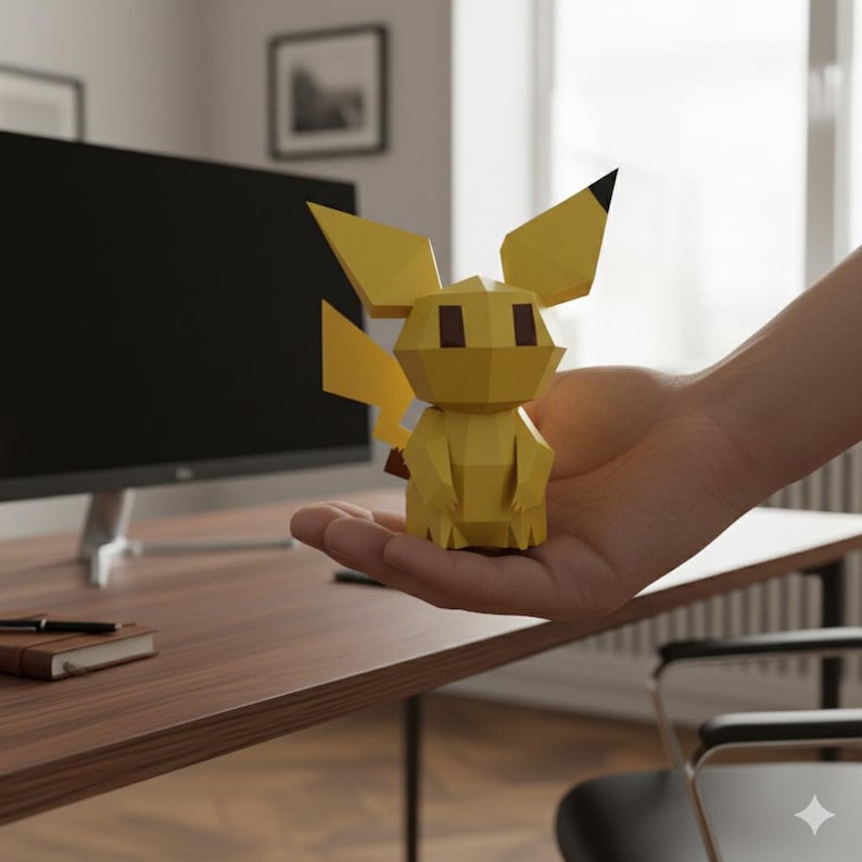 3D Pikachu Papercraft Template – DIY Low Poly Pikachu Model, Printable ...