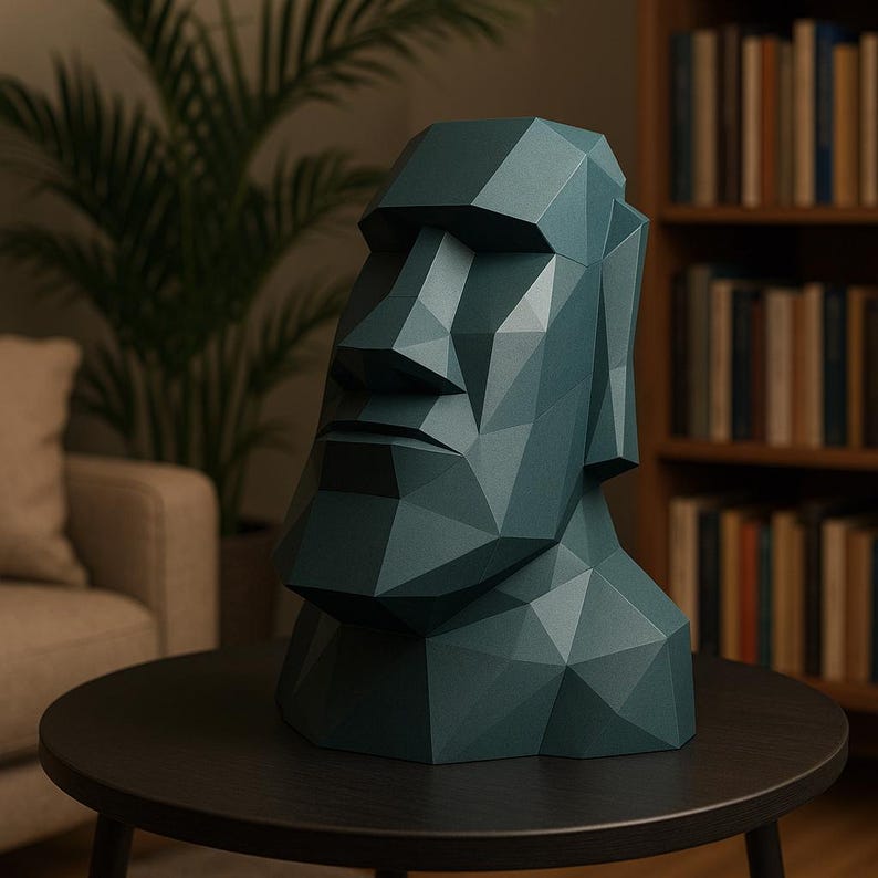 Moai Statue 3D Papercraft Template – Low Poly Easter Island Head DIY ...