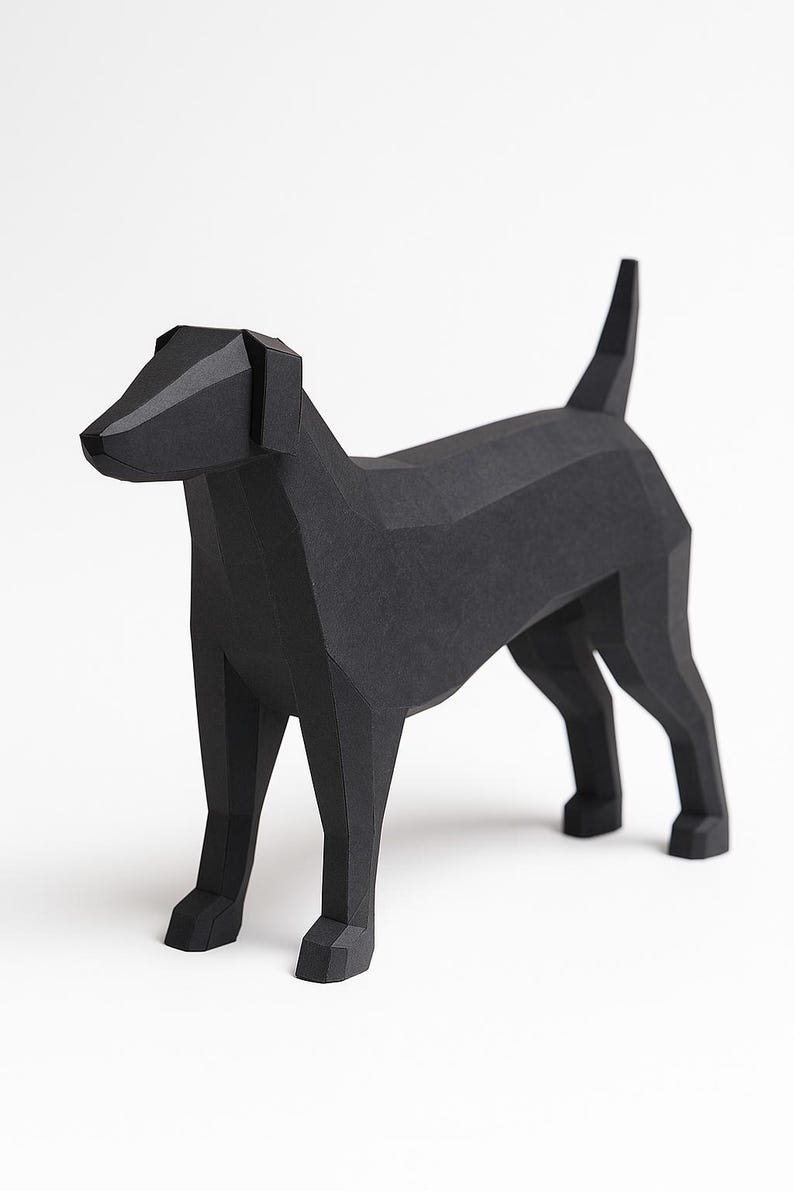 DIY 3D Papercraft Kit - Geometric Black Dog Sculpture (low Poly Dog ...