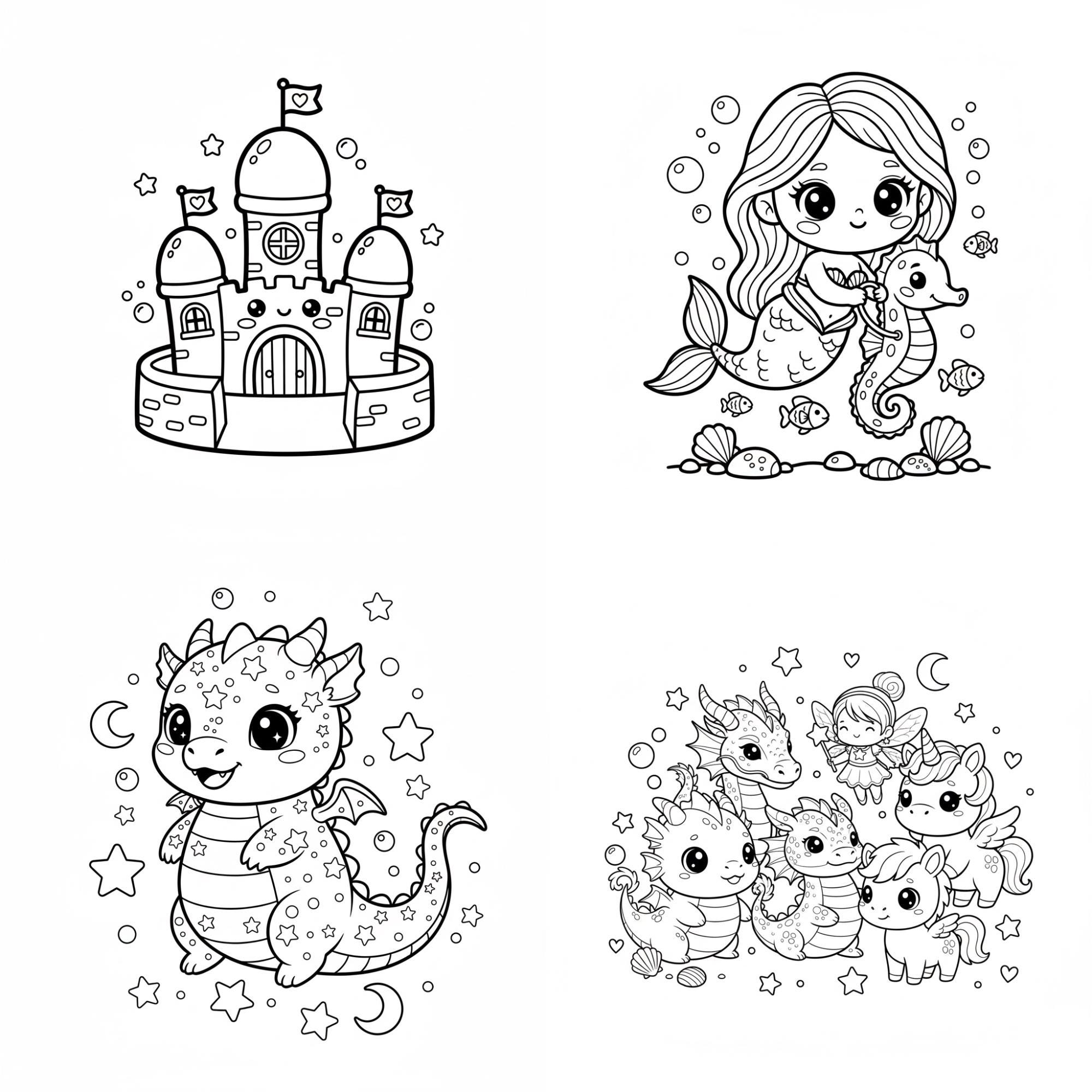 Cute Unicorns & Dragons Coloring Book – Kawaii Fantasy Printable Pages ...