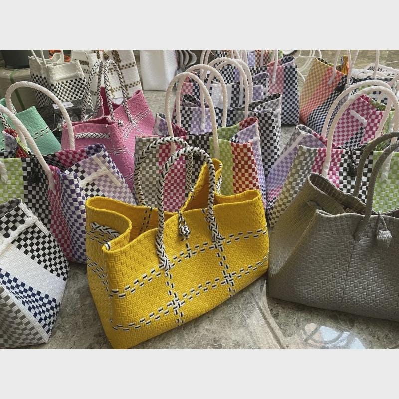 Handmade Woven Tote Bag | Recycled Plastic Market Purse - Etsy