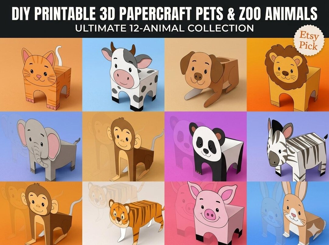 12 DIY 3D Papercraft Animals Bundle - Printable Paper Toys for Kids ...