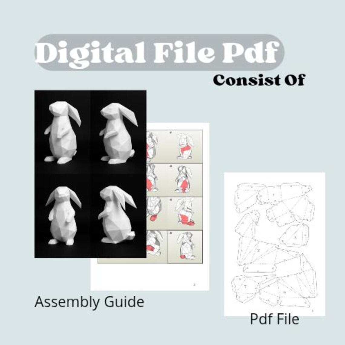 3D Papercraft Bunny: Low Poly Geometric Animal Decor (DIY PDF) - Etsy