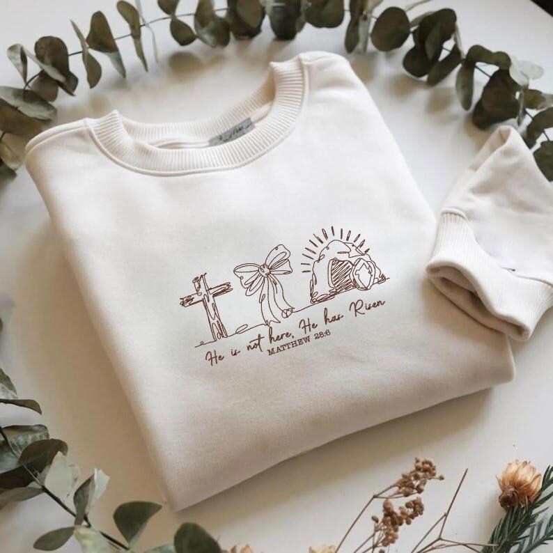 He is Not Here He Has Risen Embroidery File, Easter Christian Digital ...
