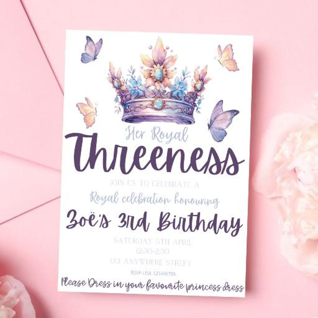 Her Royal Threeness Birthday Party Invitation Template - Etsy