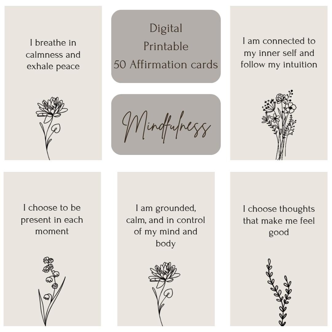 Mindfulness Affirmation Cards Digital and Printable 50 Cards - Etsy