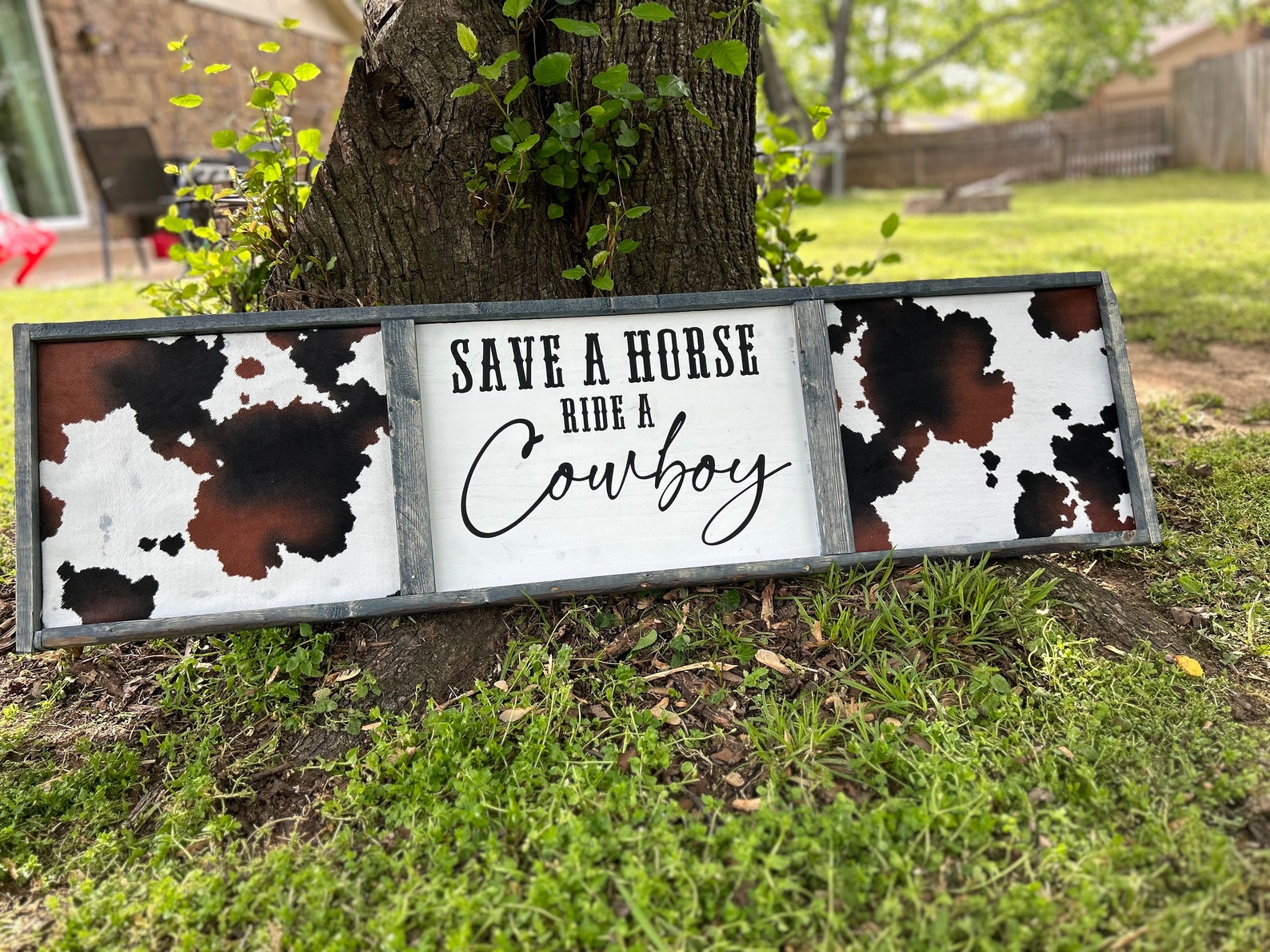 Faux Cowhide Wooden Sign - Etsy