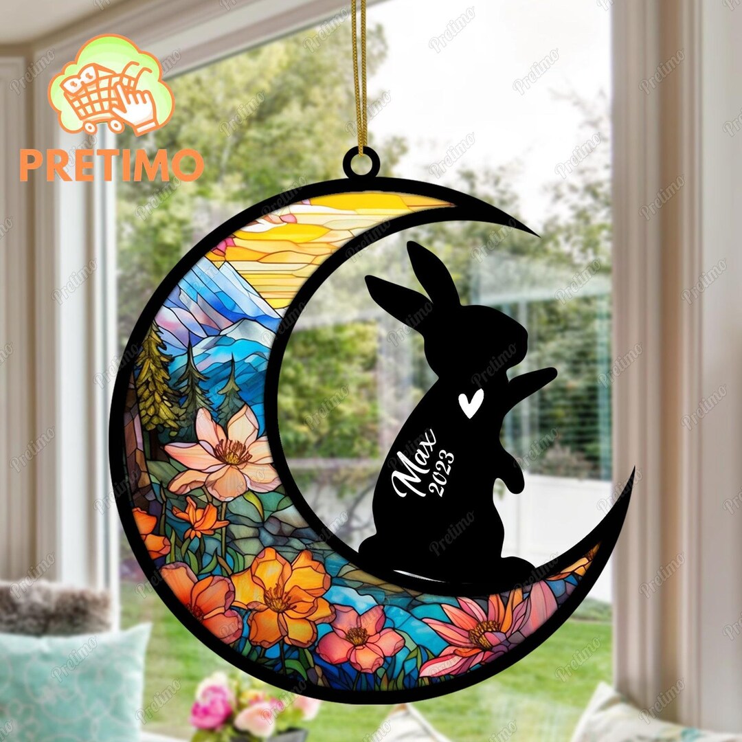 Custom Rabbit Memorial Suncatcher, Bereavement Gift, Ornament With Name ...