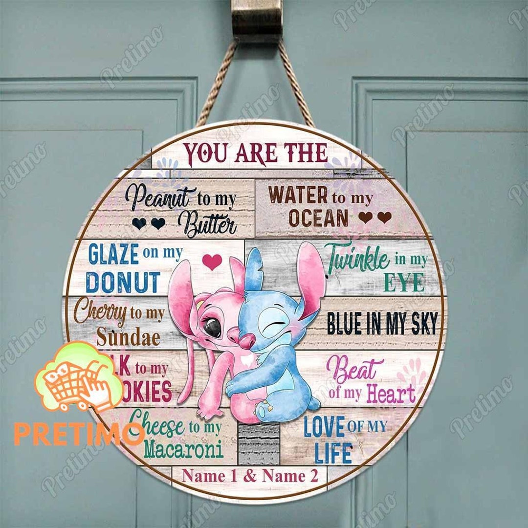 Personalized Stitch Angel Wood Sign, Custom Wood Sign, Stitch Round ...