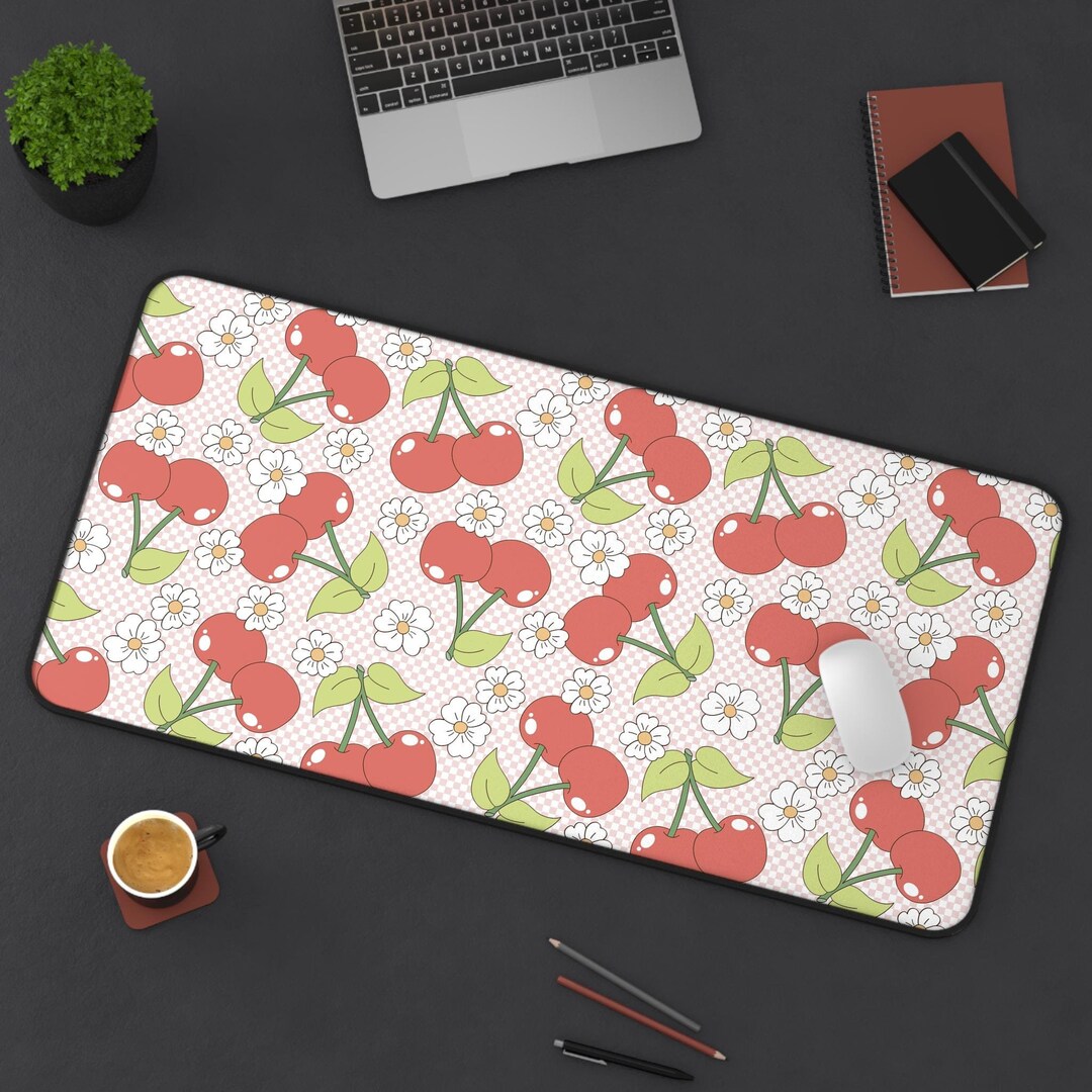 Checkered Cherry Desk Mat | Trendy Retro Kawaii Preppy Coquette Pink ...