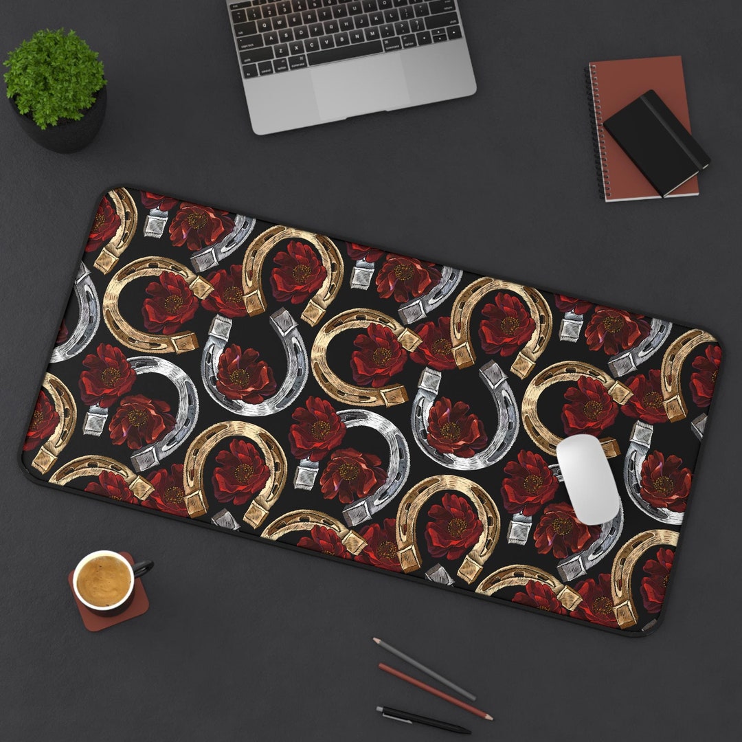 Floral Horseshoe Desk Mat Rodeo Cowboy Cowgirl Western Rustic Lucky ...