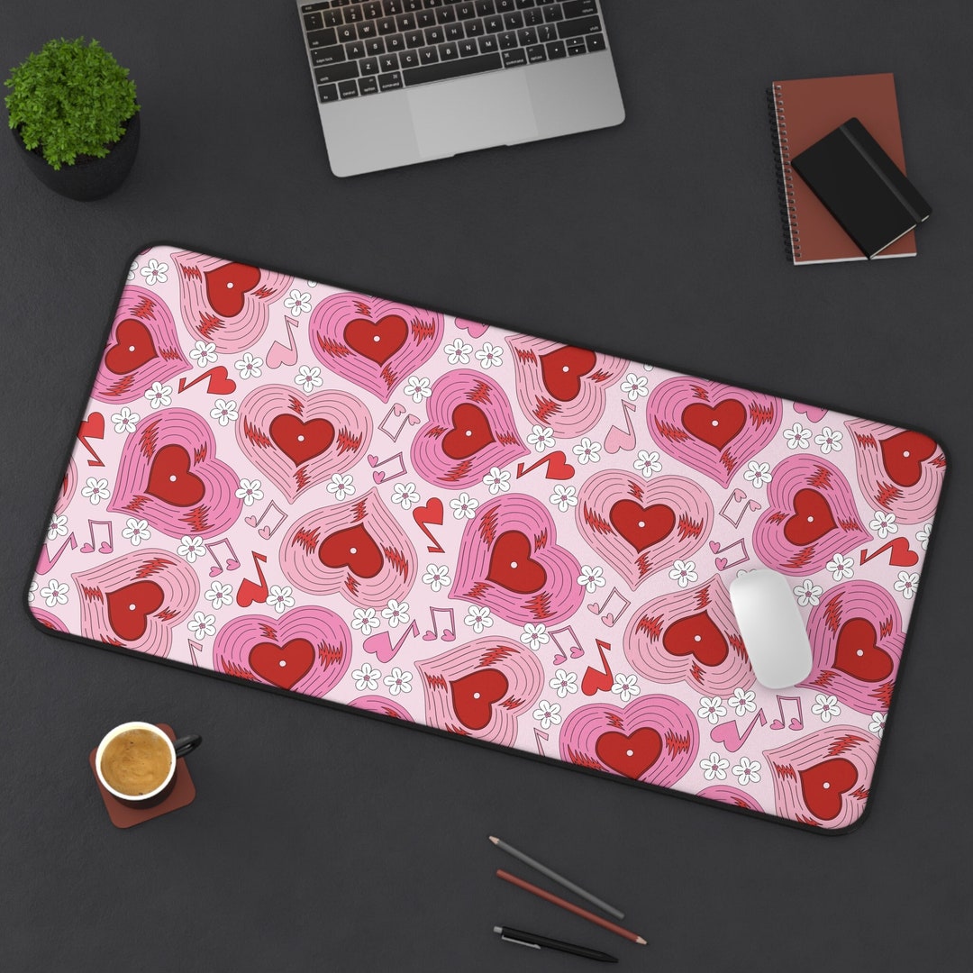 Heart Vinyl Record Desk Mat | Trendy Pink Girly Disco Funky Music Retro ...