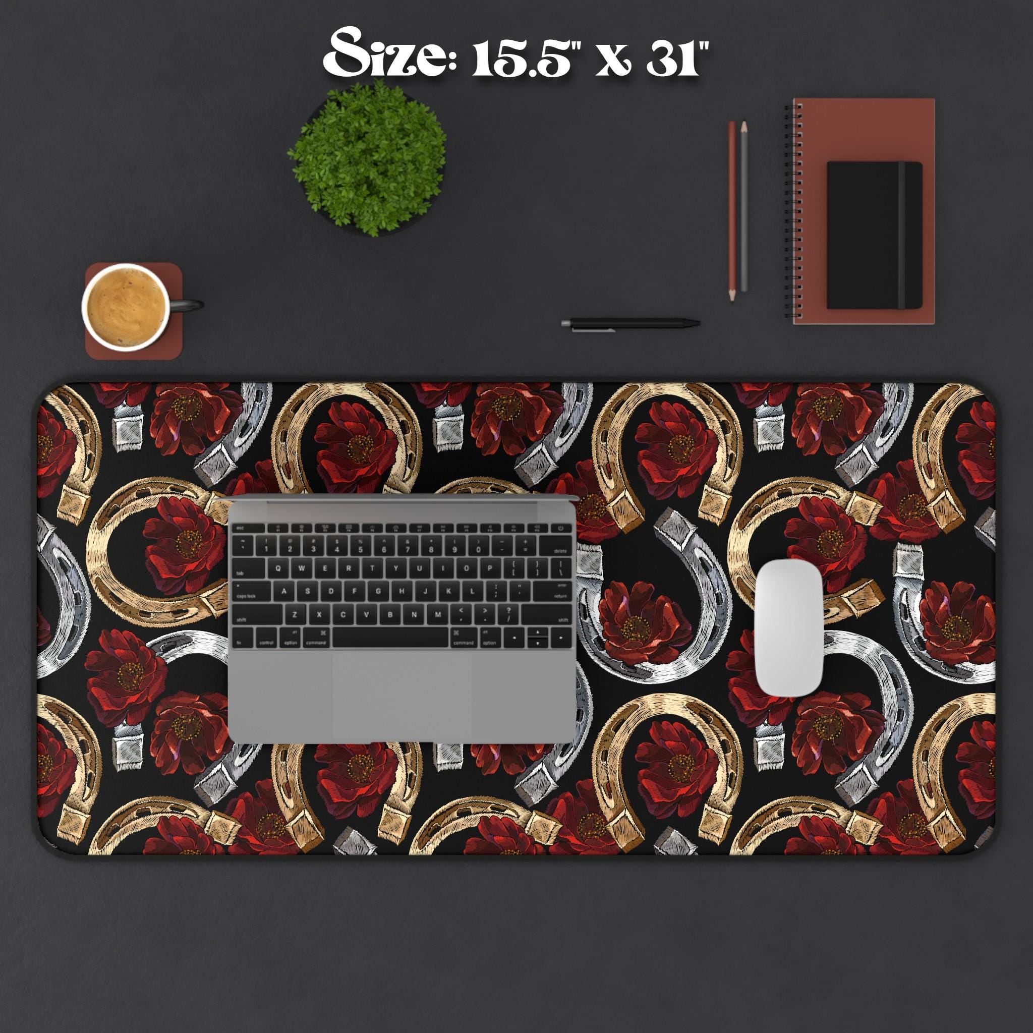Floral Horseshoe Desk Mat | Rodeo Cowboy Cowgirl Western Rustic Lucky ...