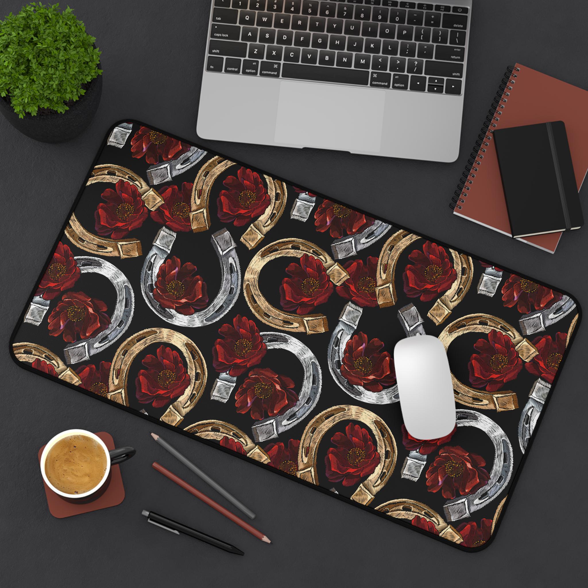 Floral Horseshoe Desk Mat | Rodeo Cowboy Cowgirl Western Rustic Lucky ...