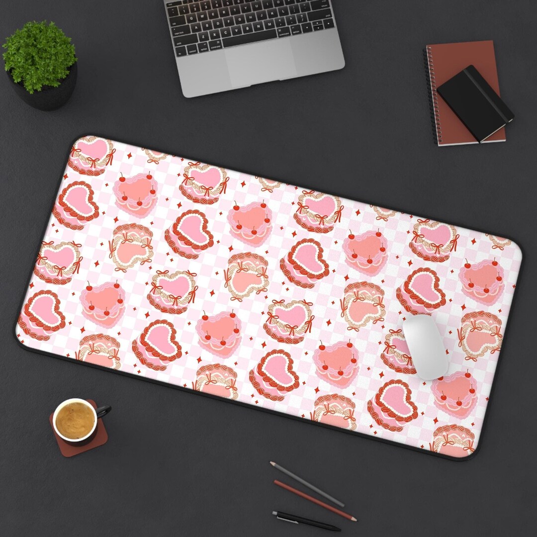 Checkered Cake Desk Mat | Trendy Retro Kawaii Preppy Coquette Pink Cute ...