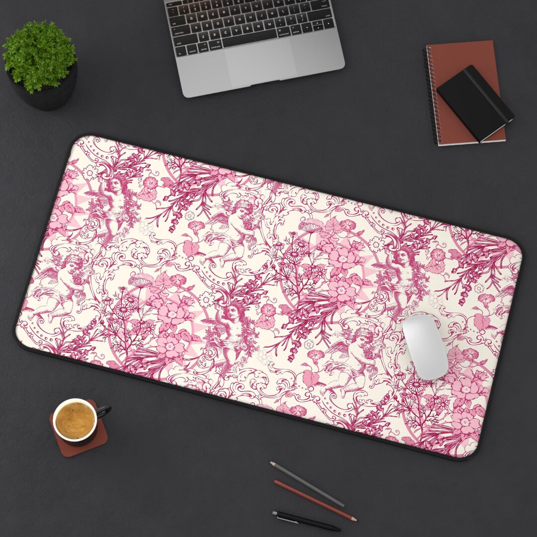 Pink Cherub Toile Desk Mat | Vintage Celestial Whimsical Angelic ...
