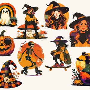 Retro Halloween PNG Clipart Bundle: 50 Groovy Vintage Graphics (digital ...