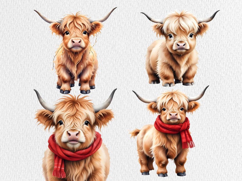 Cute Highlander Cow Clipart Bundle | Flower Highland Cow SVG ...