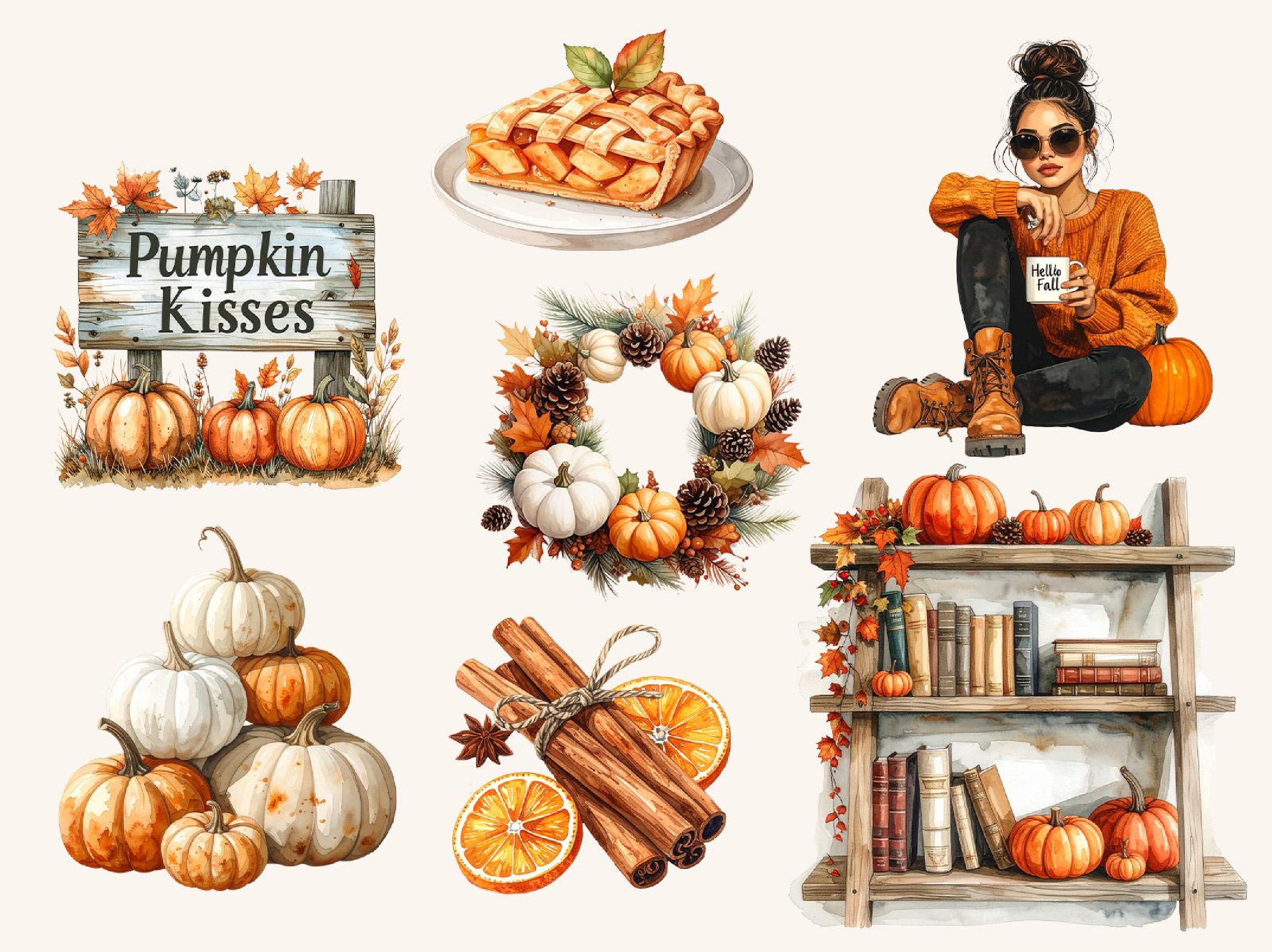 Cute Fall Girl PNG Watercolor Clipart Bundle | Autumn Pumpkin Spice ...