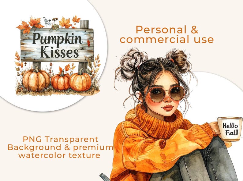 Cute Fall Girl PNG Watercolor Clipart Bundle | Autumn Pumpkin Spice ...