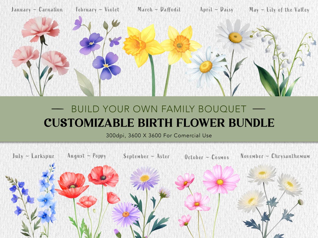 Birth Month Flower Make Your Own Bouquet PNG Bundle | Family Birth ...