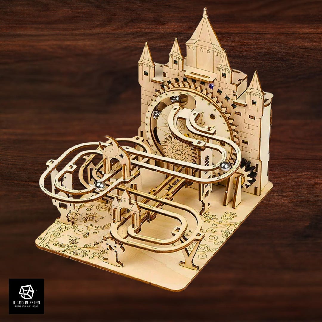 Electric Marble Run 3D Wooden Puzzle: DIY Mechanical Building Kit With ...