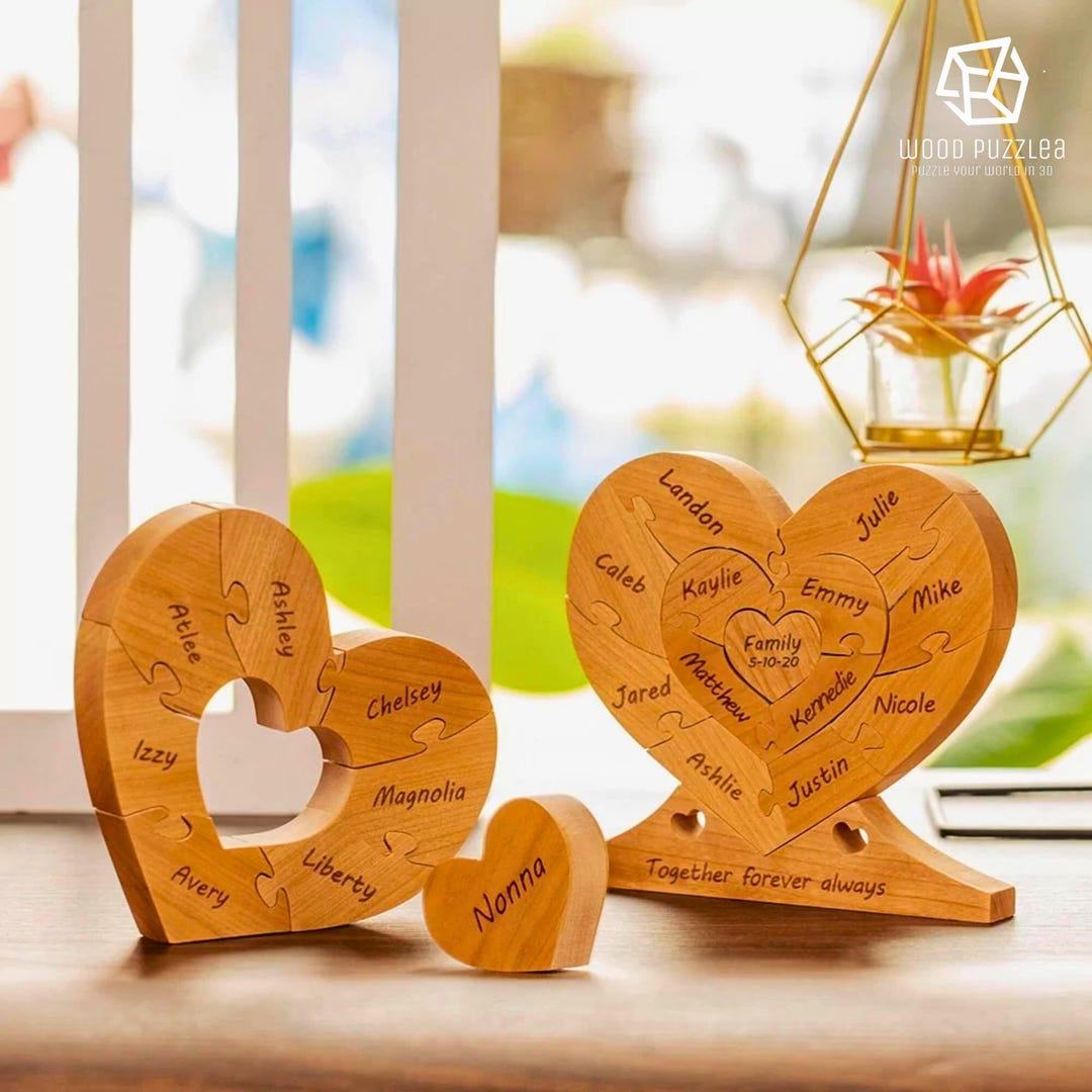 Personalized Family Wooden Heart Puzzle: Custom Keepsake Gift - Etsy