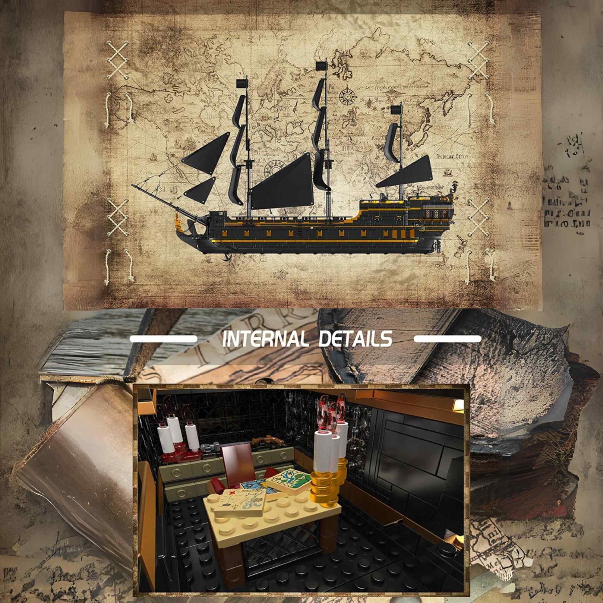 Black Pearl Pirate Ship Model Kit, DIY Building Blocks Ideas Sailboat ...