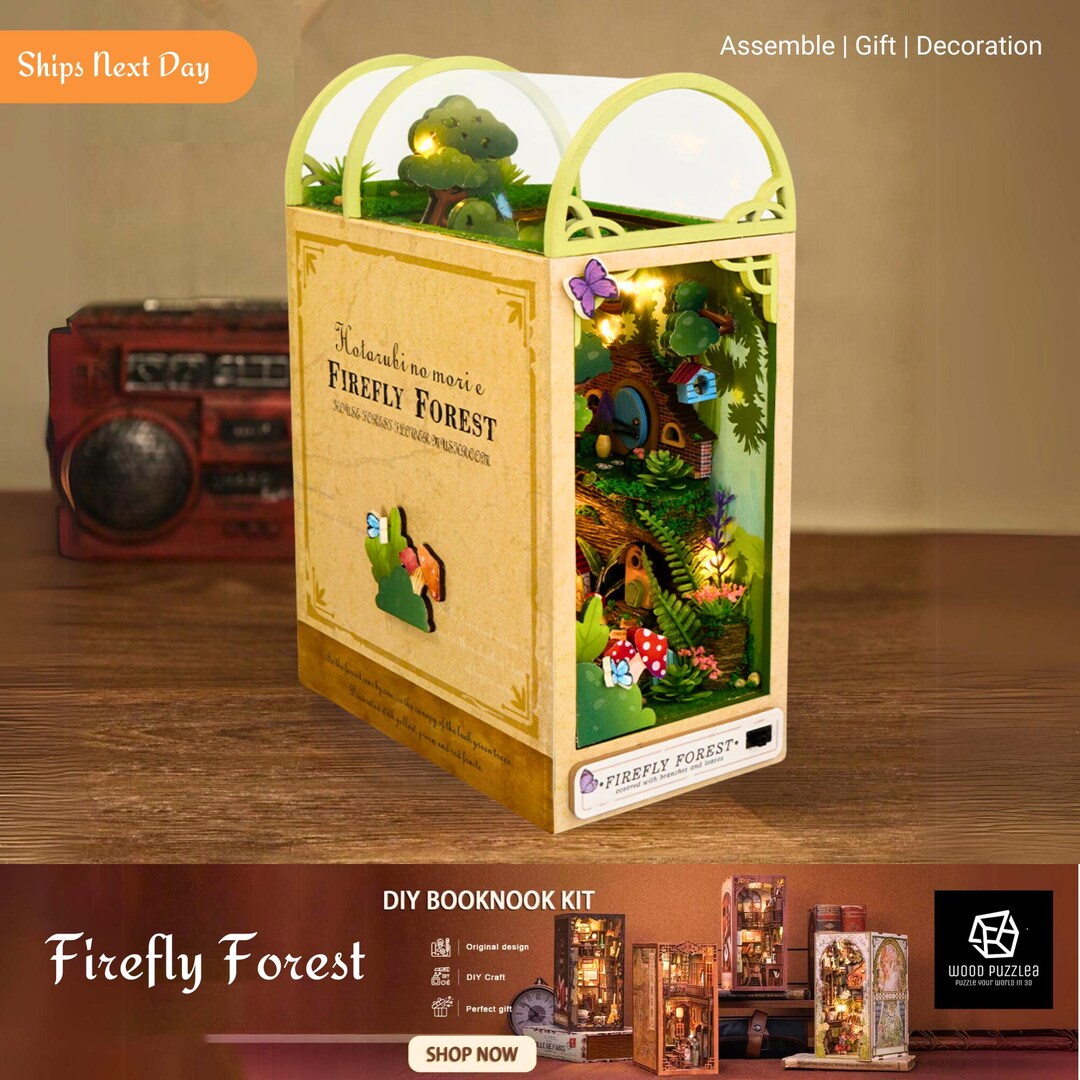Firefly Forest DIY Book Nook Insert Kit Book Stand, Wooden Tiny House Miniature Fairy Town ...