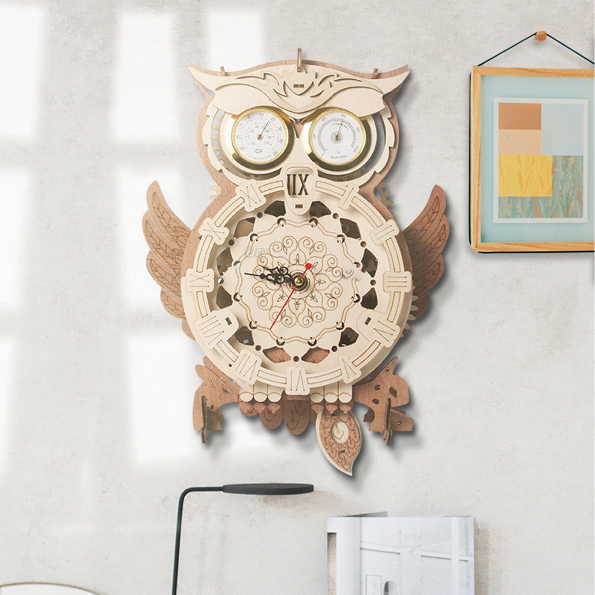 Owl Pendulum Clock, DIY Wooden 3D Puzzle, Mechanical Gear Retro Wall ...