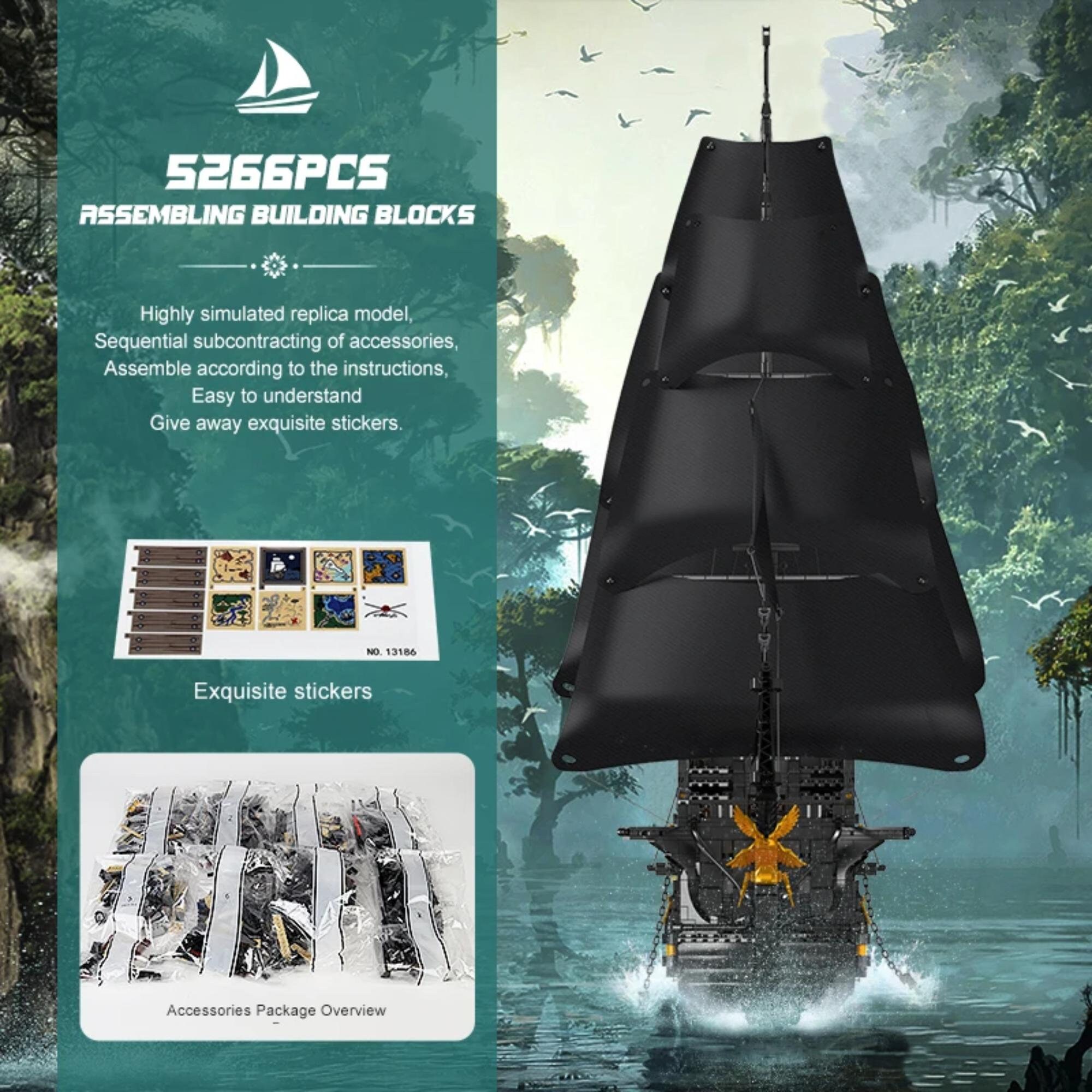 Black Pearl Pirate Ship Model Kit, DIY Building Blocks Ideas Sailboat ...