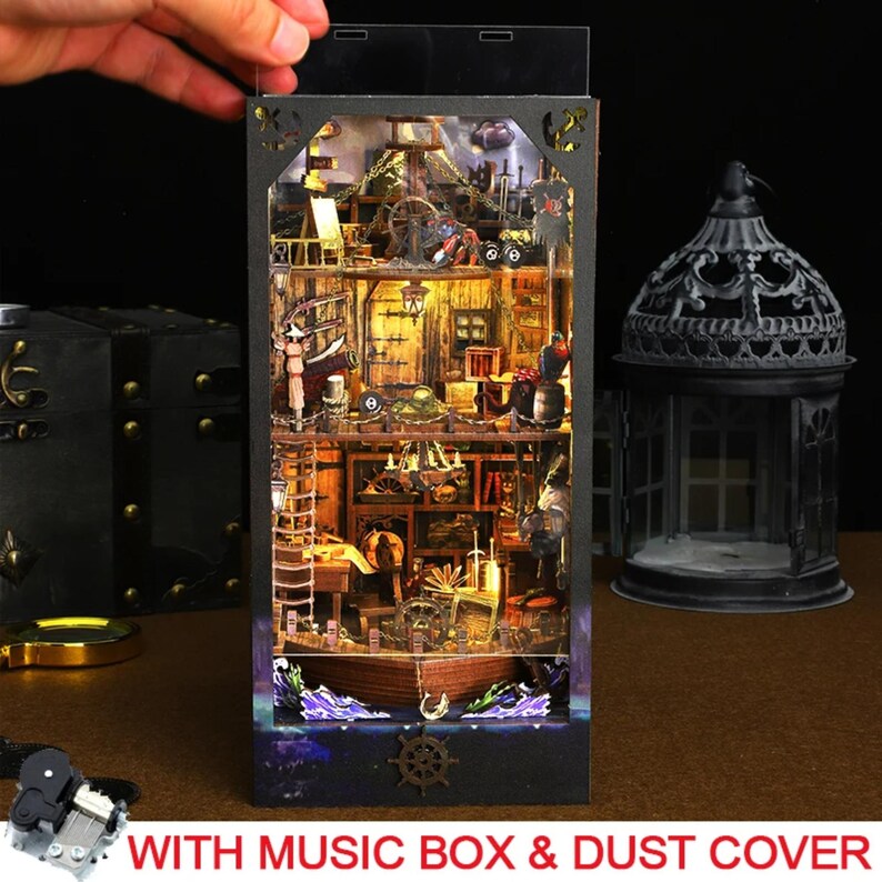 Pirate Ship Book Nook Kit: Wooden 3D Puzzle Dollhouse With LED Lights ...