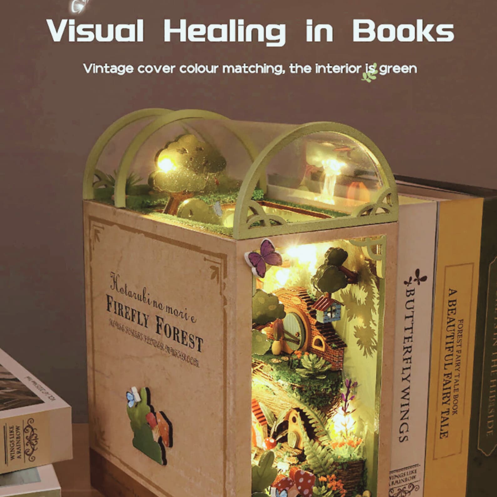 Firefly Forest DIY Book Nook Insert Kit Book Stand, Wooden Tiny House ...