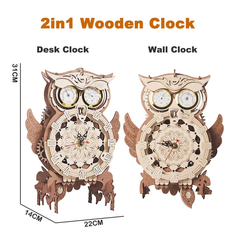 Owl Pendulum Clock, DIY Wooden 3D Puzzle, Mechanical Gear Retro Wall ...