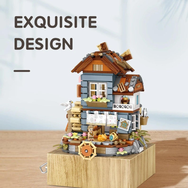 Mini Windmill Castle Music Box, DIY Vintage Spinning Windmill House, Building Blocks Toys Decor ...