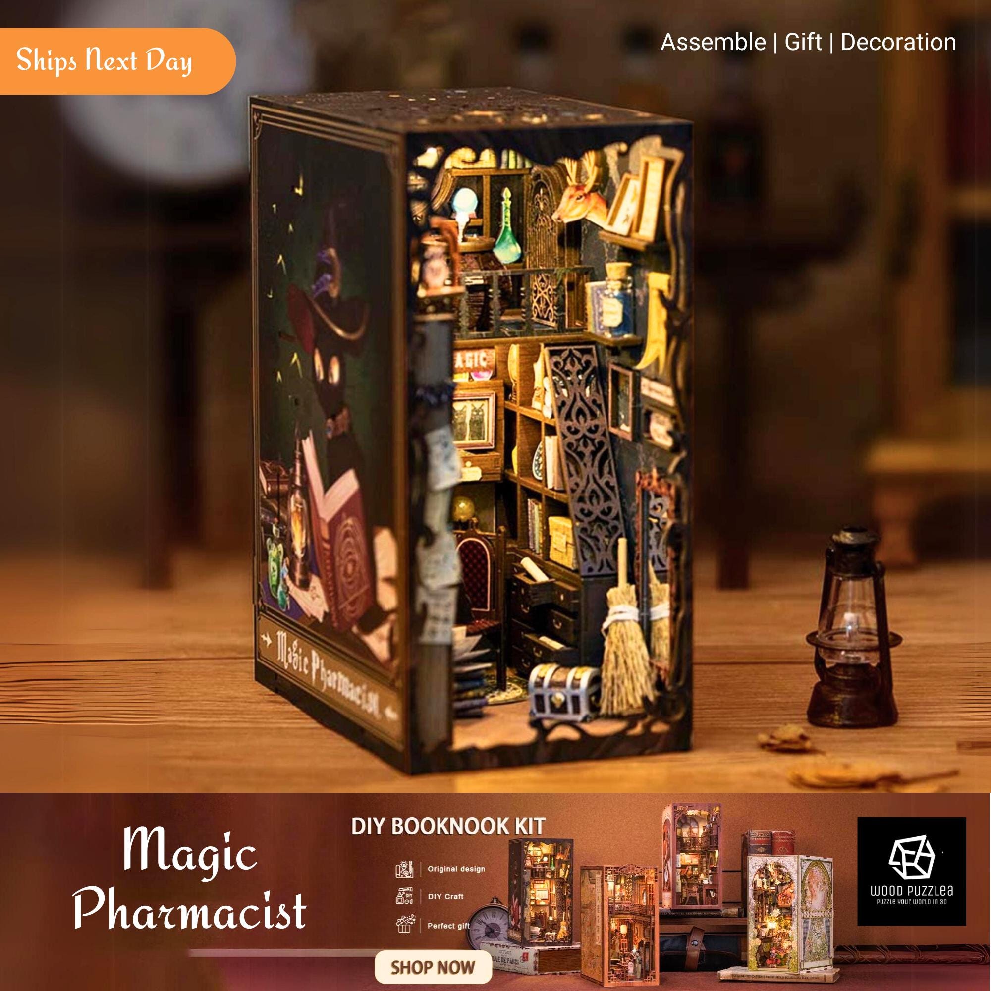 Magic Pharmacist Series DIY Book Nook, Dollhouse Kit With Touch Lights ...