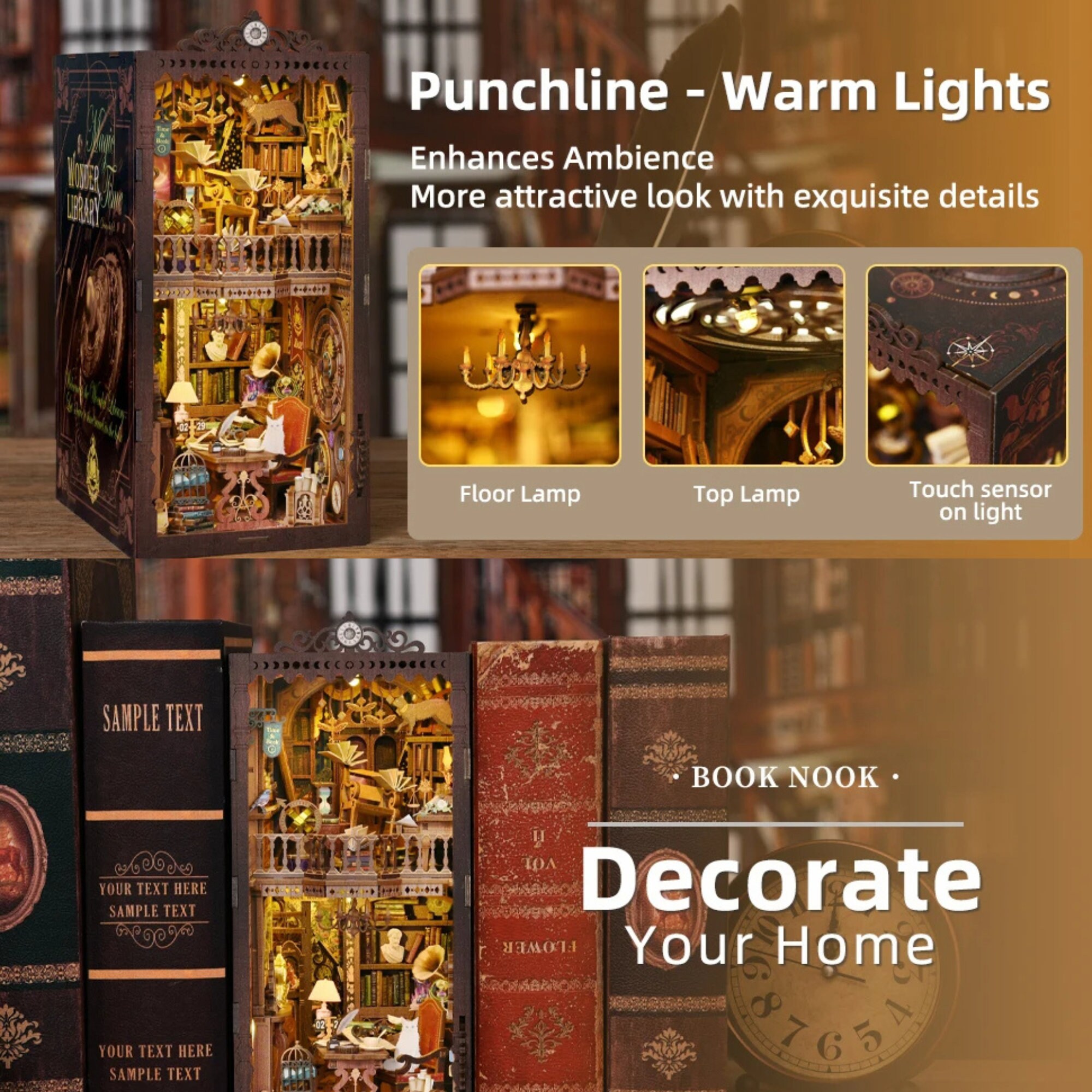 Wonder Library DIY Book Nook Doll House, Wooden 3D Puzzle With LED ...