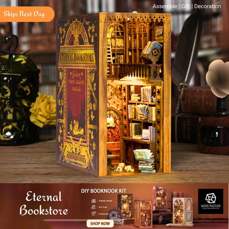 Eternal Bookstore DIY Book Nook Gifts Toy Kit, Miniature Dollhouse ...