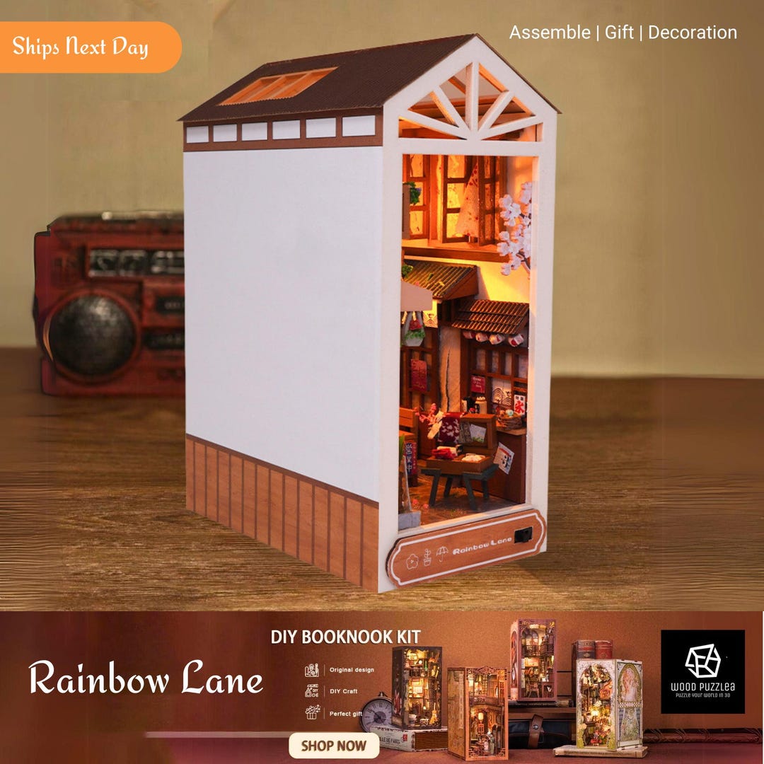 Rainbow Lane DIY Book Nook Shelf Insert Kit Book Stand, Tiny House Miniature Fairy Tale Town ...