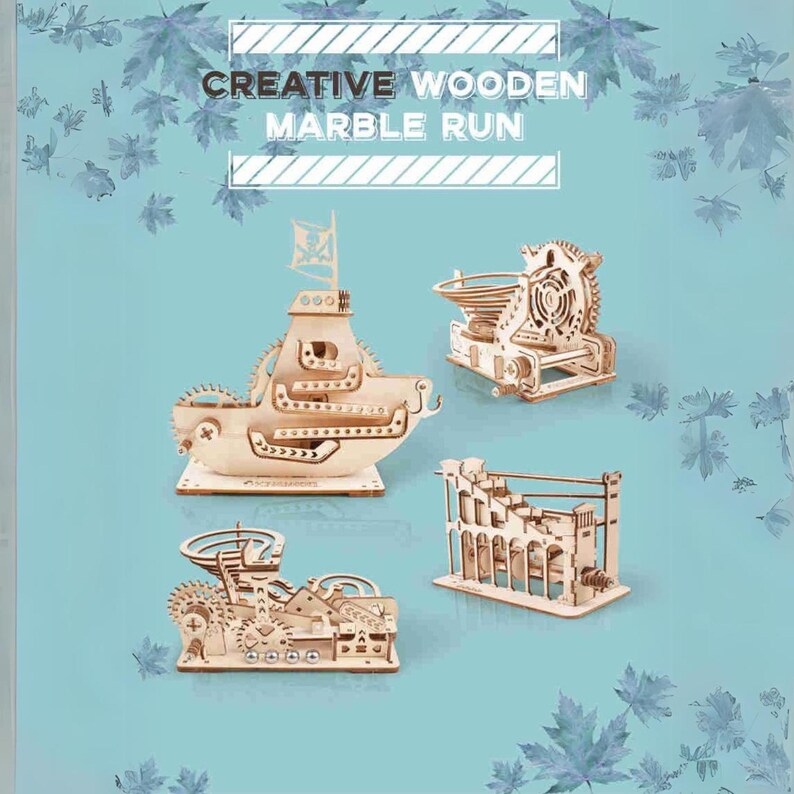 Marble Run 3D Wooden Puzzle, Pirate Ship Waterwheel Lift Slinger ...