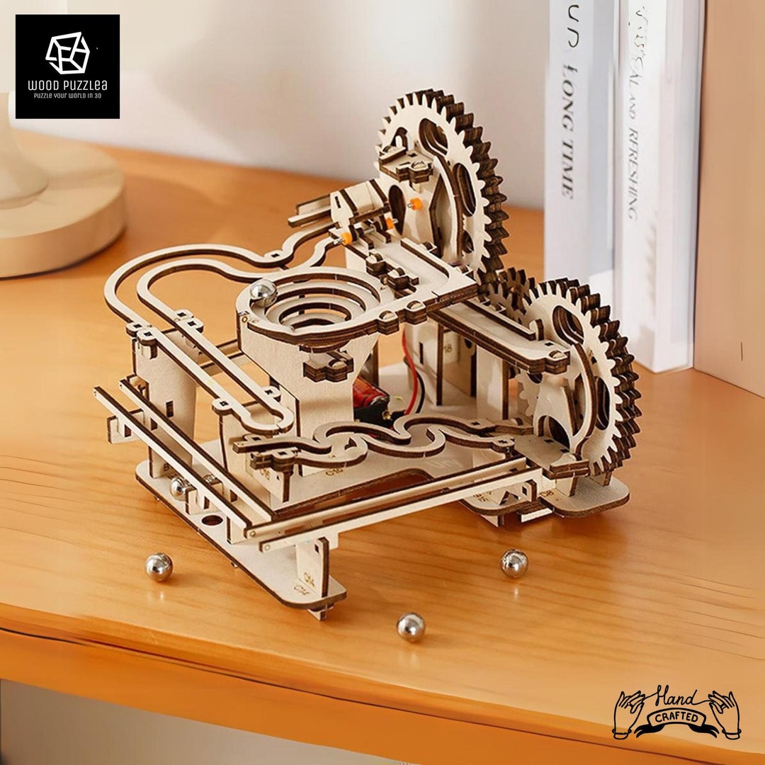 Wooden Marble Run Maze DIY 3D Puzzle, Catapult Track Mechanical Gear ...