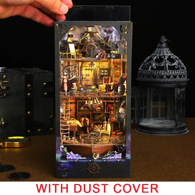 Pirate Ship Book Nook Kit: Wooden 3D Puzzle Dollhouse With LED Lights ...