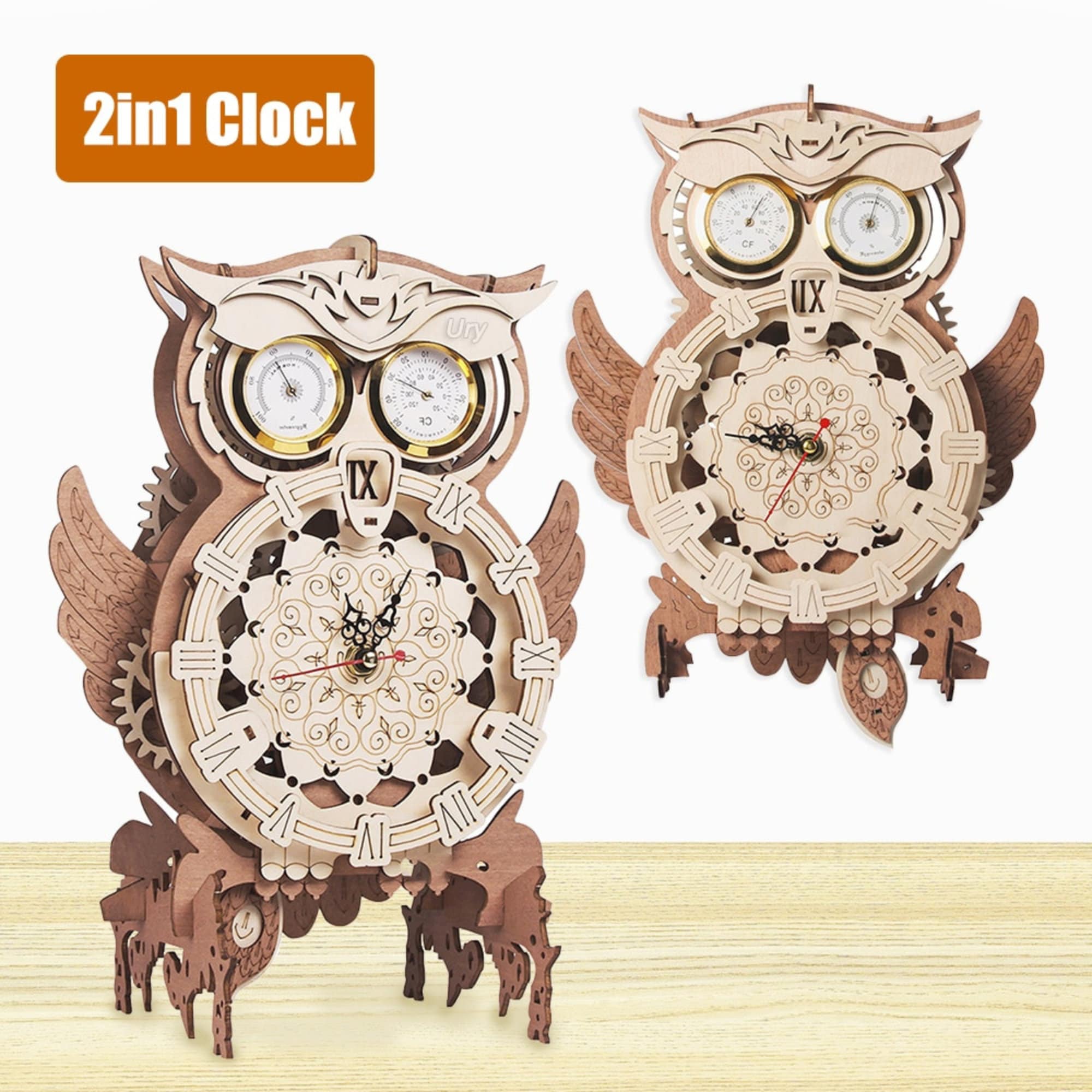 Owl Pendulum Clock, DIY Wooden 3D Puzzle, Mechanical Gear Retro Wall ...