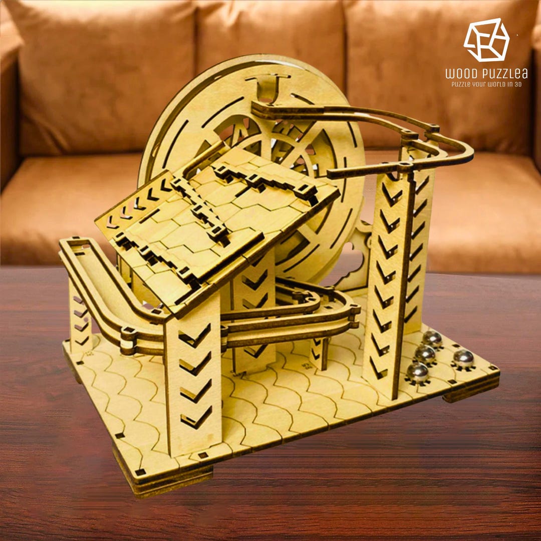 Wooden Marble Run Maze DIY 3D Puzzle, Marble Mechanical Gear Track Ball ...