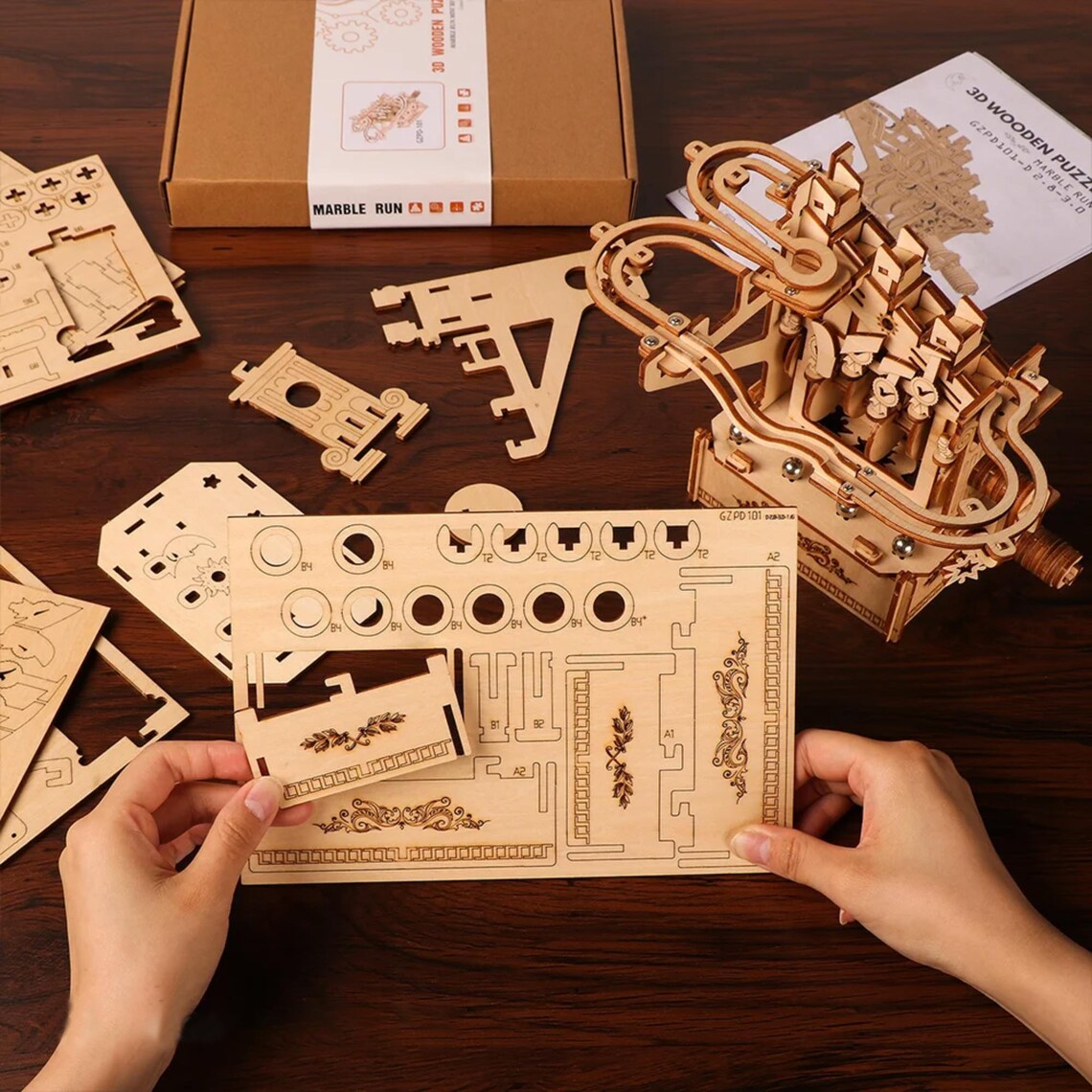 Star Moon Marble Run, Movable Wooden 3D Puzzle, DIY Building Block ...