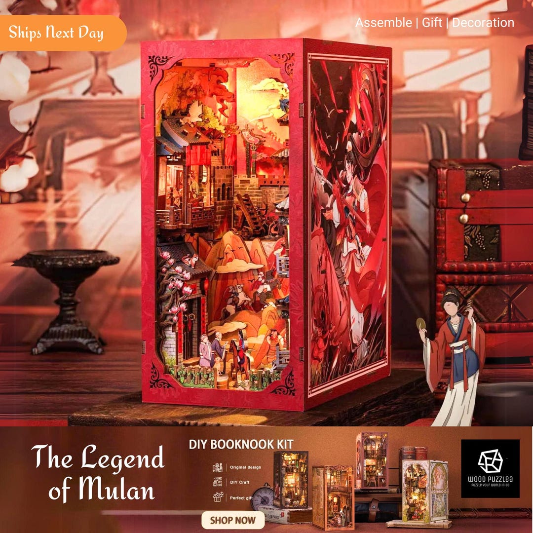 The Legend of Mulan Book Nook Doll House Kit, Wooden 3D Puzzle With ...