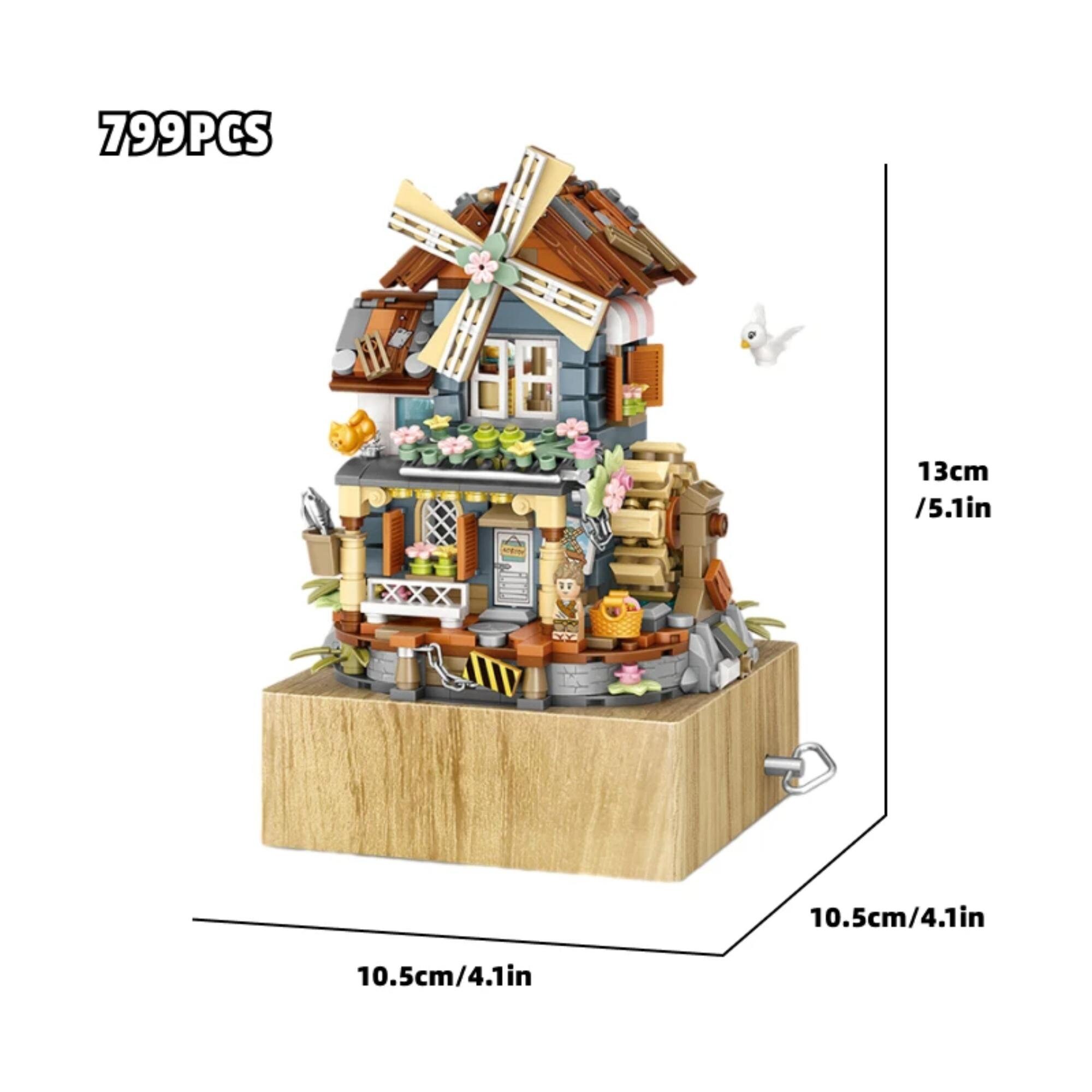 Mini Windmill Castle Music Box, DIY Vintage Spinning Windmill House ...